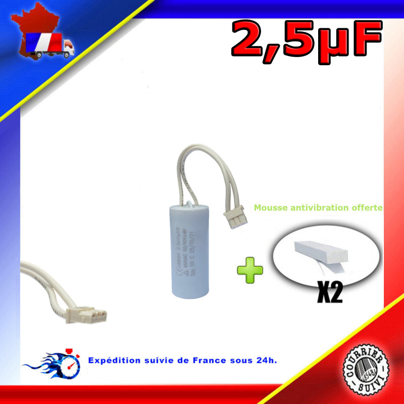 Condensateur 2,5μF (2,5uF) fils connecteur moteur volet roulant BUBENDORFF